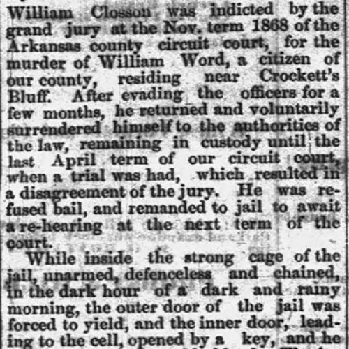 Closson, William (Lynching of) - Encyclopedia of Arkansas