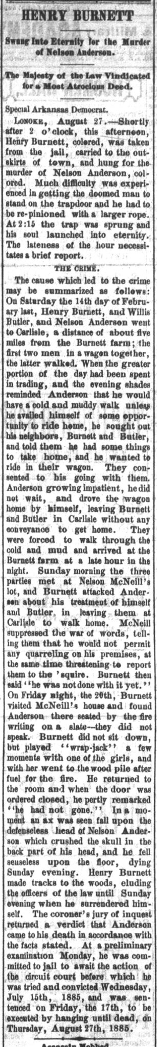 Burnett, Henry Execution Story - Encyclopedia of Arkansas