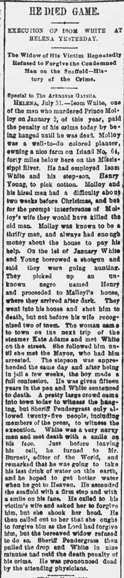 Isom White Execution Story - Encyclopedia of Arkansas