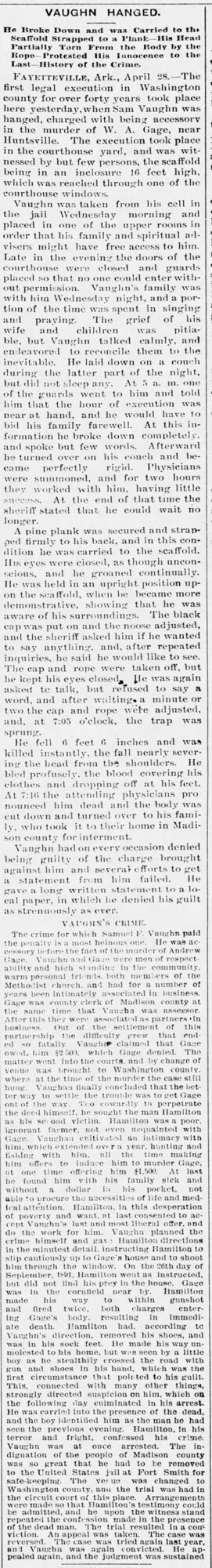 Vaughn, Sam Execution Story - Encyclopedia of Arkansas