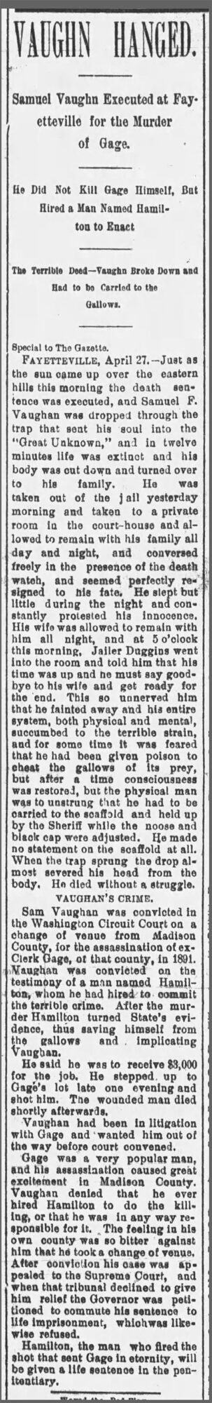 Sam Vaughn Execution Story - Encyclopedia of Arkansas